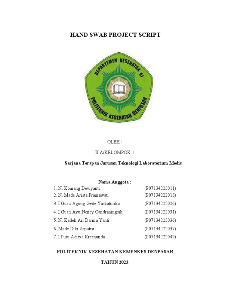 Hand Swab Project Script | PDF | Medical Diagnosis | Medical Laboratory
