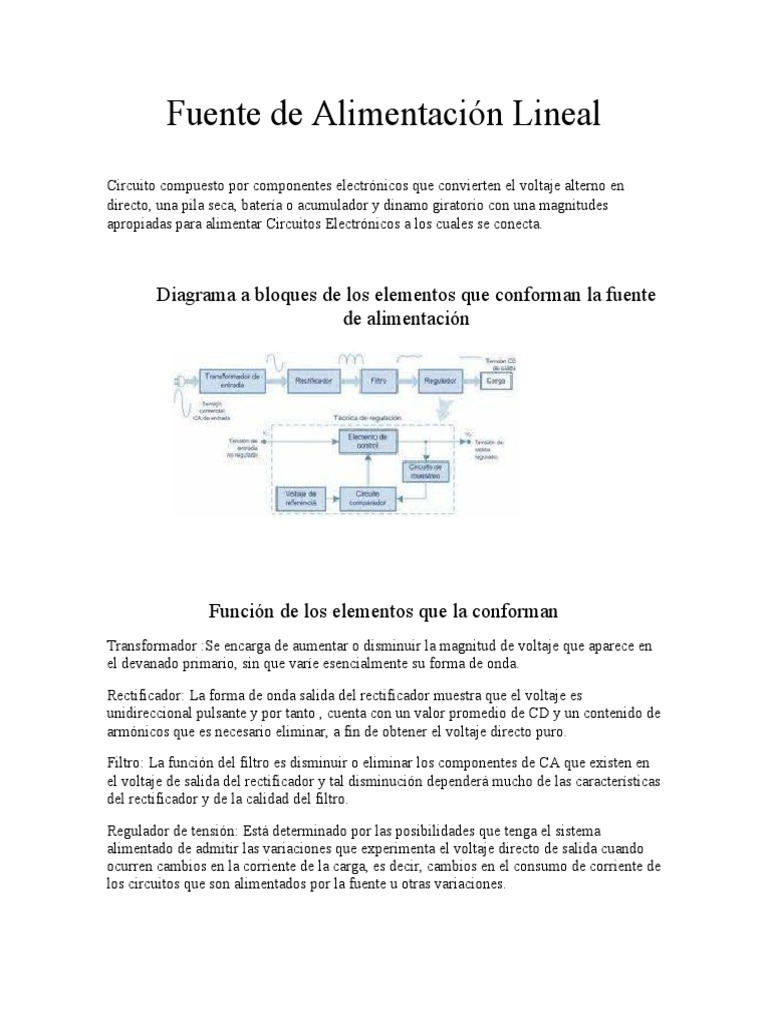 Funcionamiento de Fuentes de Alimentación Lineales | PDF