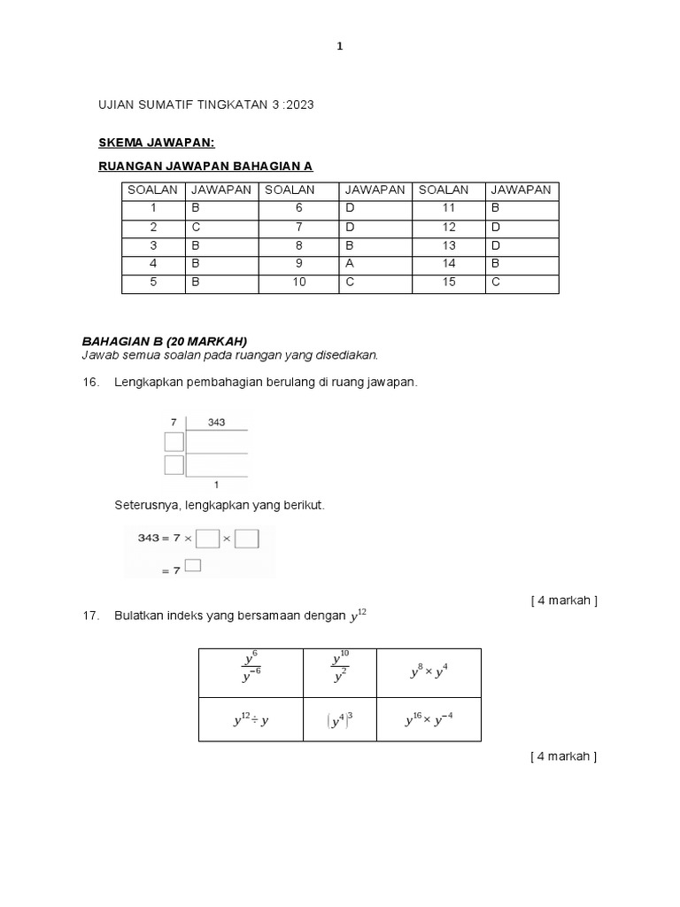 Jawapan-Math Ting 3 Sumatif 2023 | PDF