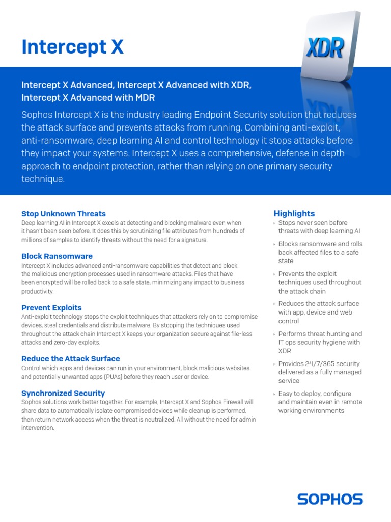 Sophos Intercept X DS | PDF | Malware | Security