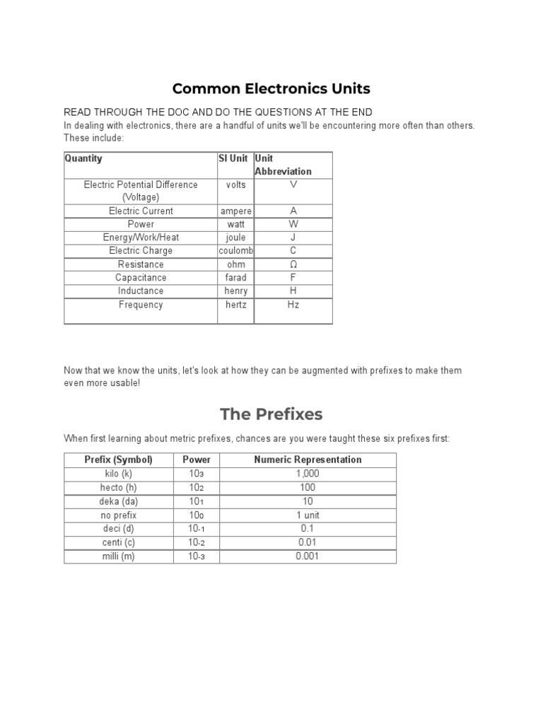 Common Electronics Units | PDF | Electromagnetism | Metrology