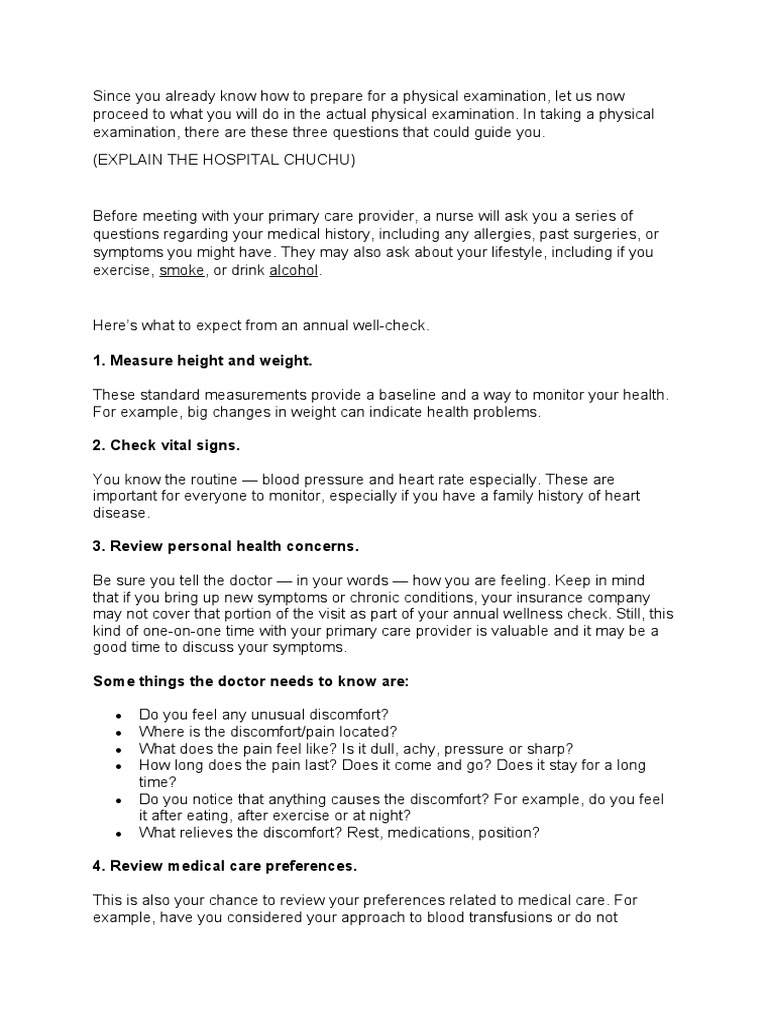 Script | PDF | Physical Examination | Screening (Medicine)