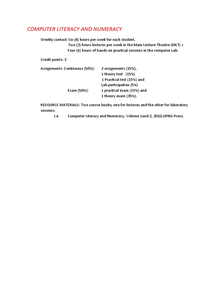 Computer Literacy and Numeracy | PDF
