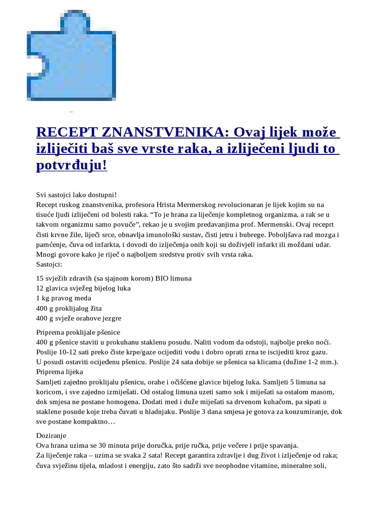 Lijek Za Sve Vrste Raka | PDF