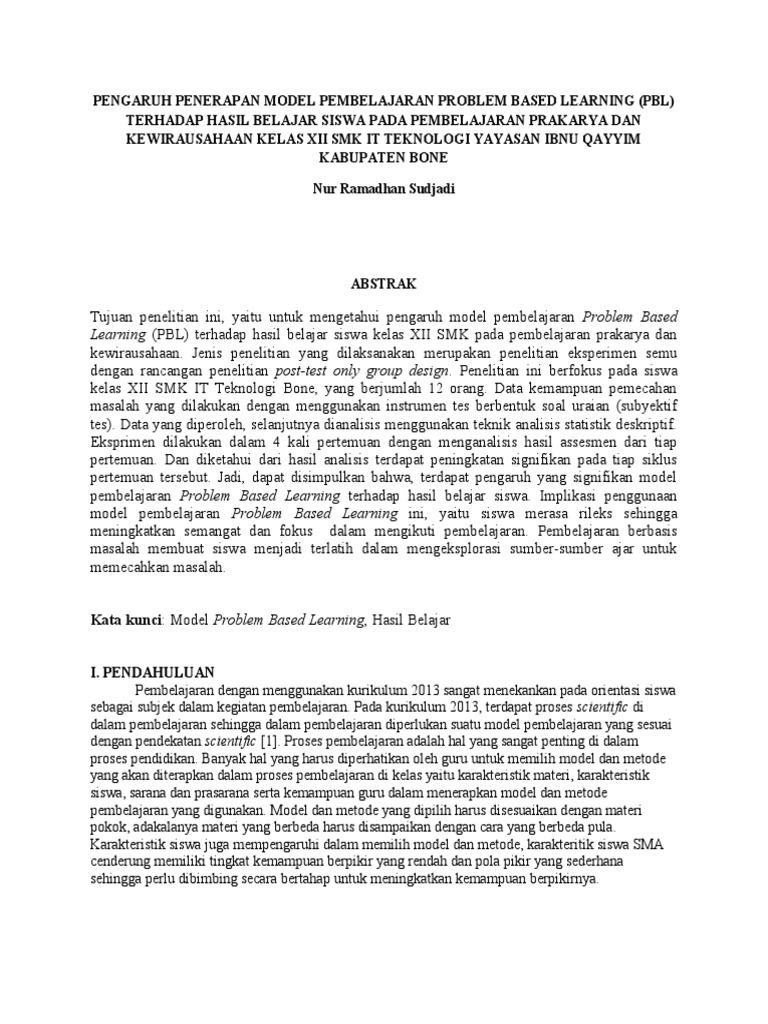 Jurnal PTK Pengaruh Penerapan Model Pembelajaran Problem Based Learning ...