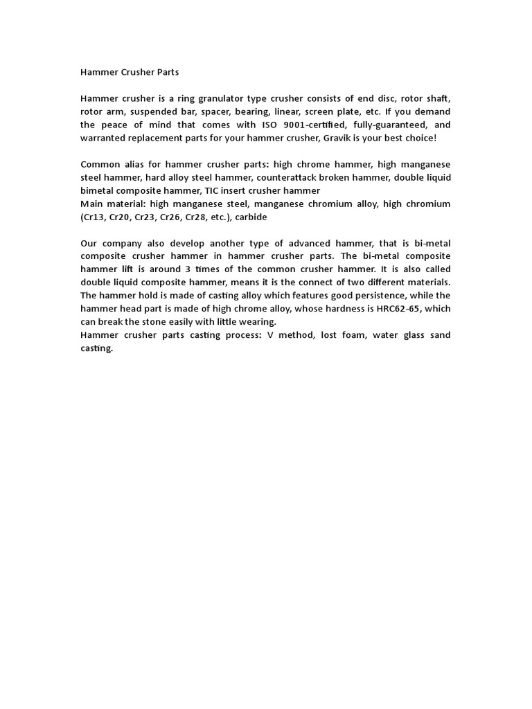 Hammer Crusher Parts Pdf
