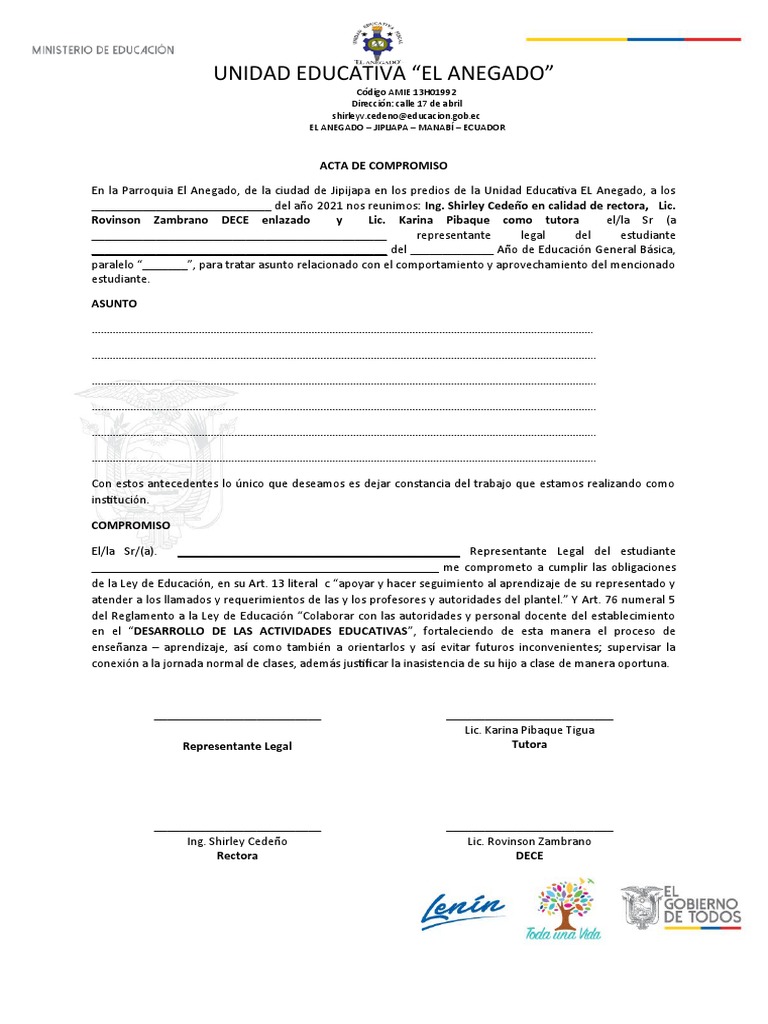 Acta de Compromiso | PDF | Aprendizaje | Modificación de comportamiento