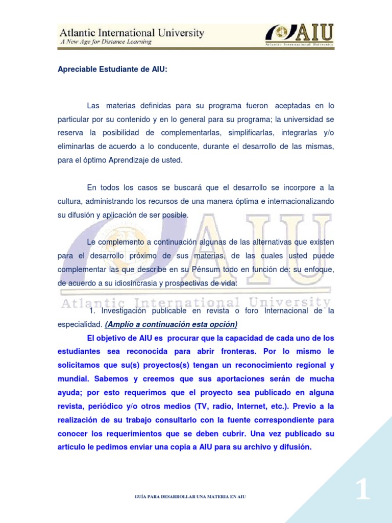 Guía para Desarrollar Una Materia en AIU-1 | PDF | Red mundial ...