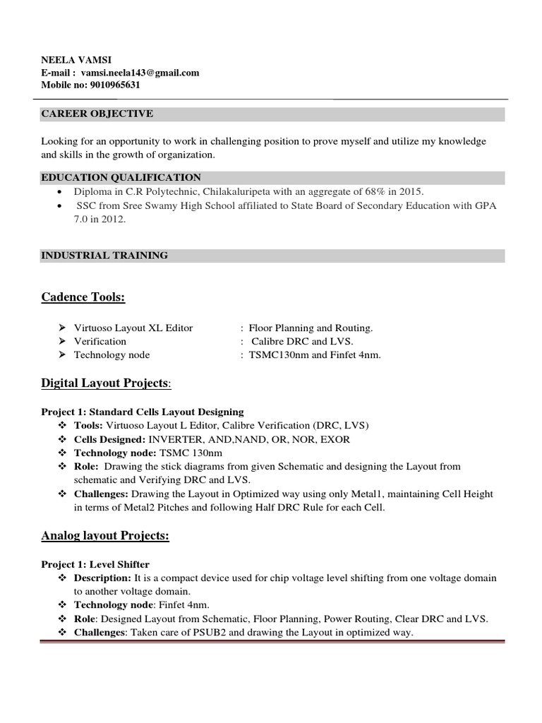 Vamsi Resume | PDF | Operational Amplifier | Amplifier Vamsi Resume | PDF | Operational Amplifier | Amplifier