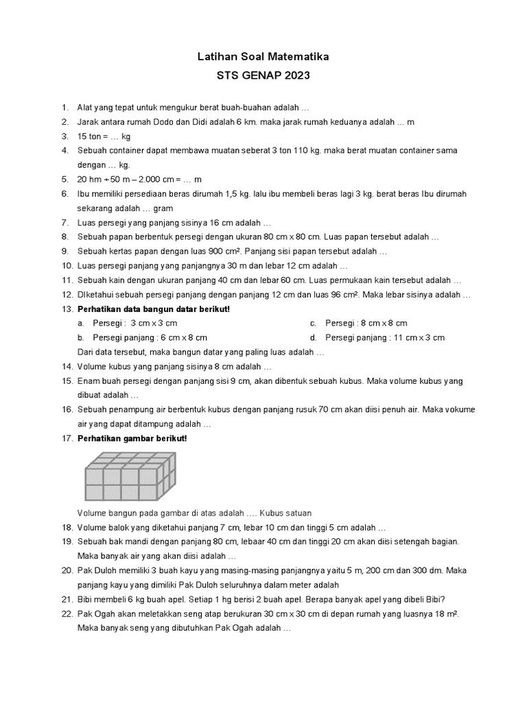 Latihan Soal Matematika PTS GENAP 2023 | PDF