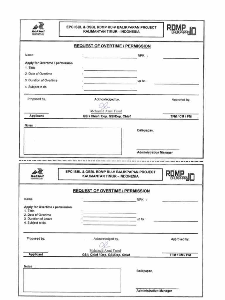 Form - OT - Hari - MingguLibur - Nasional Othera | PDF