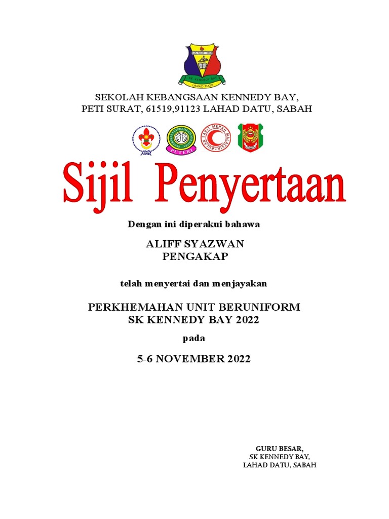 Sijil Penyertaan PERKHEMAHAN 2022 | PDF