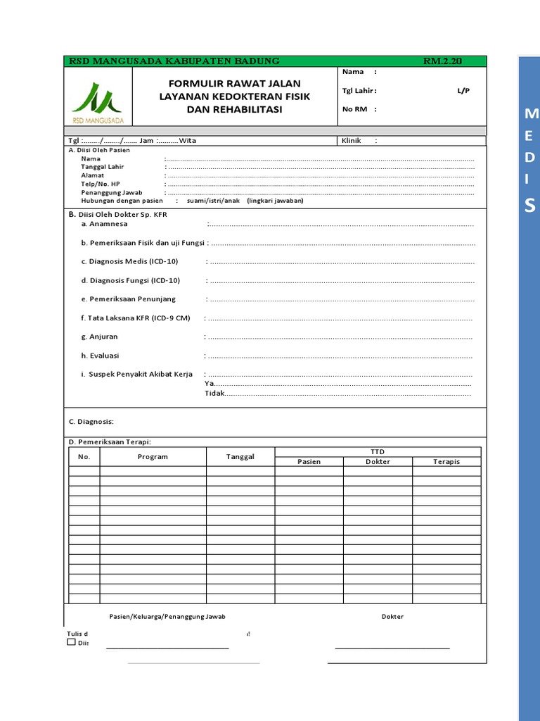 2.20 Formulir Rawat Jalan Layanan Kedokteran Fisik Dan Rehabilitasi | PDF