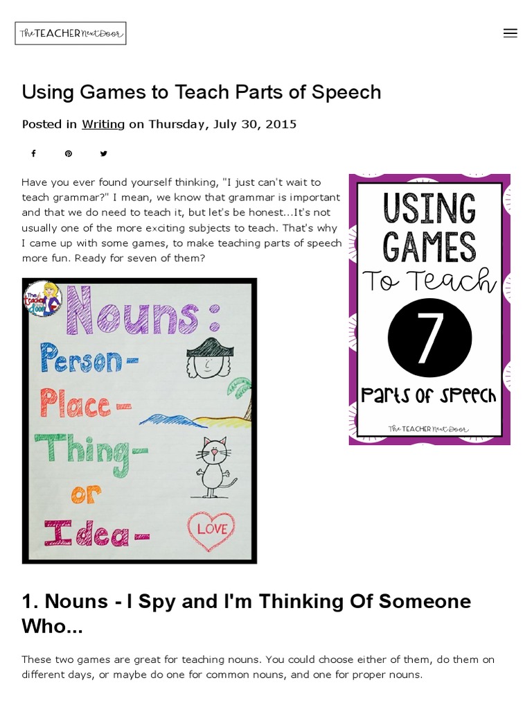 Using Games To Teach Parts of Speech | PDF | Noun | Part Of Speech