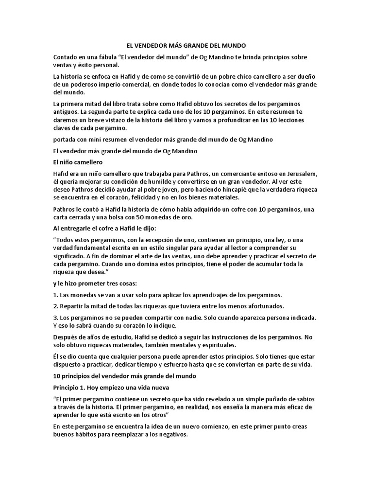 Principios del Vendedor Más Grande | PDF