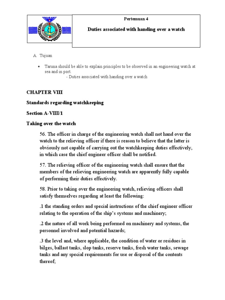 Duties when handing over an engineering watch | PDF | Engineering | Ships