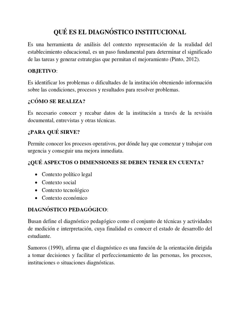 Qué Es El Diagnóstico Institucional: Objetivo | PDF