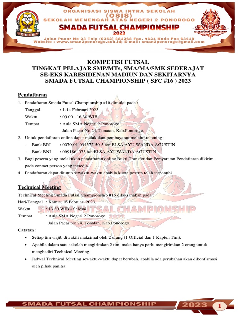 Juknis Turnamen Futsal Smada Futsal Champhionship#16 | PDF
