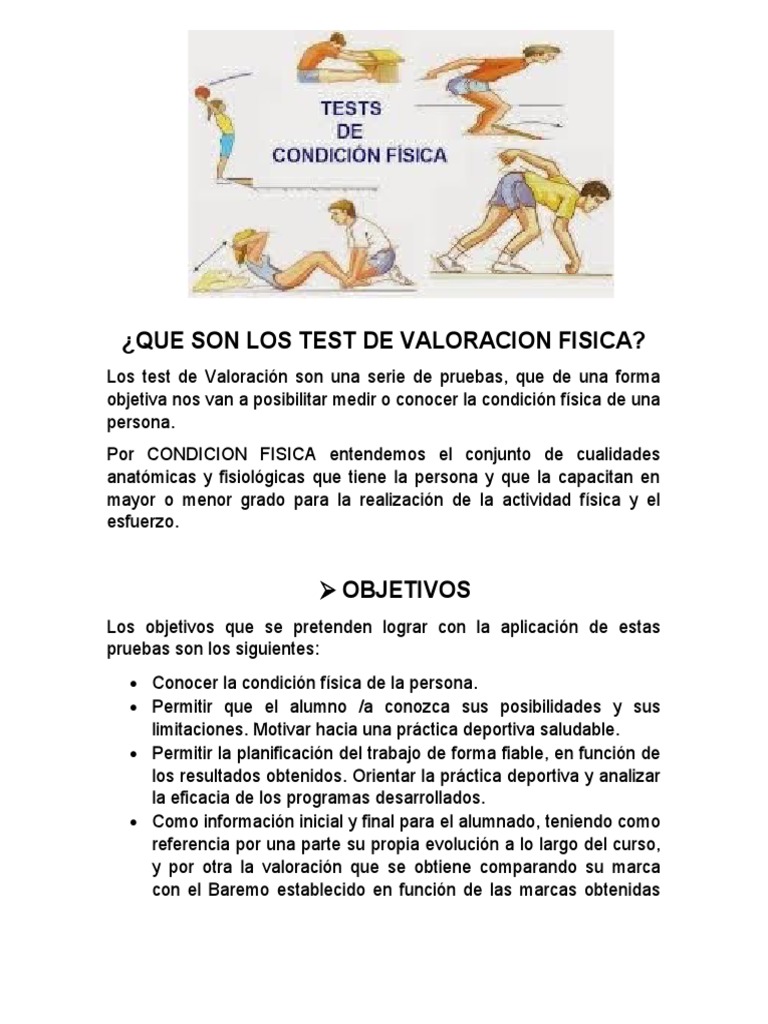 ¿Que Son Los Test de Valoracion Fisica?: Objetivos | PDF | Ritmo ...