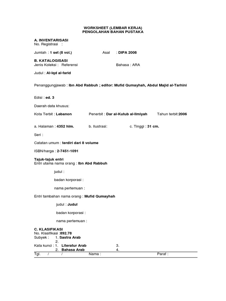 Worksheet Pengolahan Bahan Pustaka | PDF | Agama & Spiritualitas