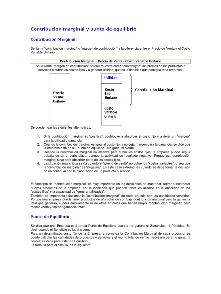 Contribucion Marginal y Punto de Equilibrio | PDF | Precios | Cliente