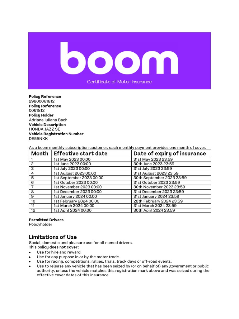 Month Effective Start Date Date of Expiry of Insurance | PDF ...