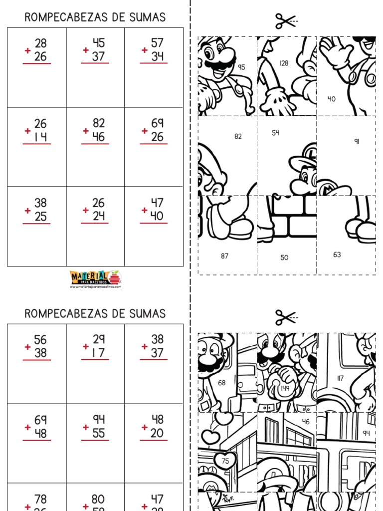 Rompecabezas de Sumas - Mario Bros | PDF