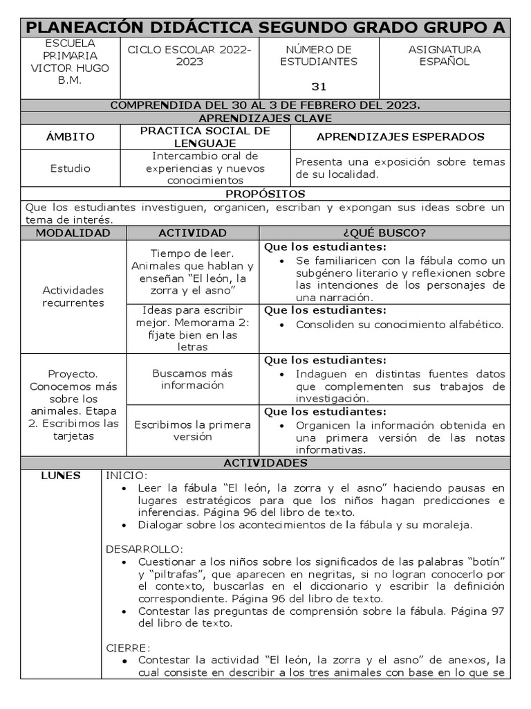 Planeación Didáctica Segundo Grado Semana 20 | PDF | Tradiciones | Fábula