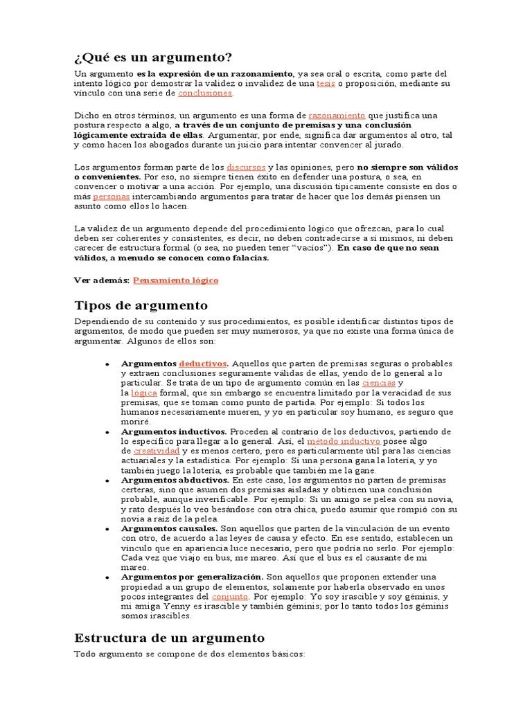 Definición y Tipos de Argumentos | PDF | Argumento | Razonamiento deductivo