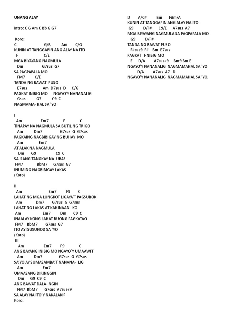 Unang Alay - Guitar Chords | PDF
