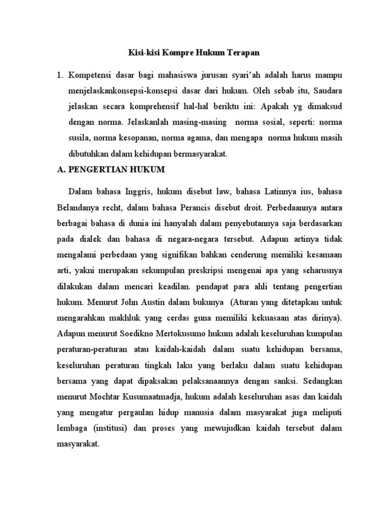 Kisi-Kisi Kompre Hukum Terapan | PDF