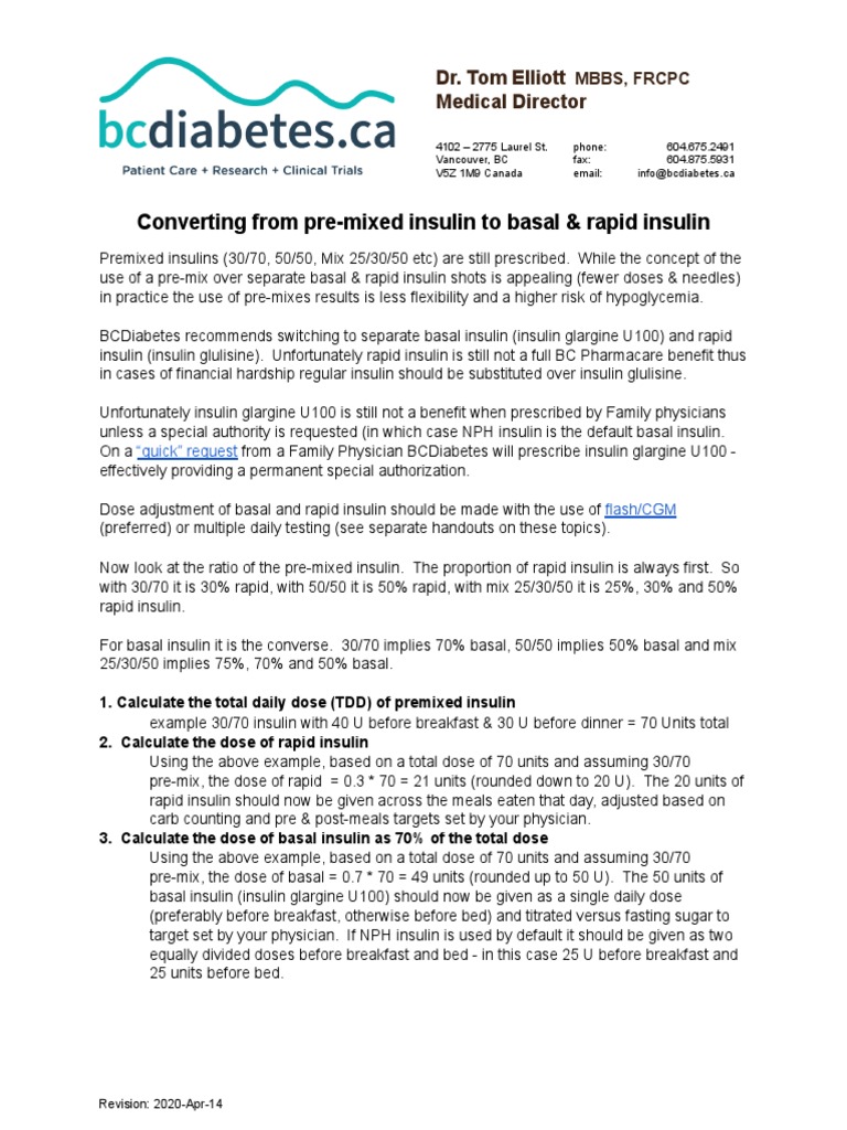 Converting From Pre-Mixed Insulin To Basal & Rapid Insulin: Dr. Tom ...