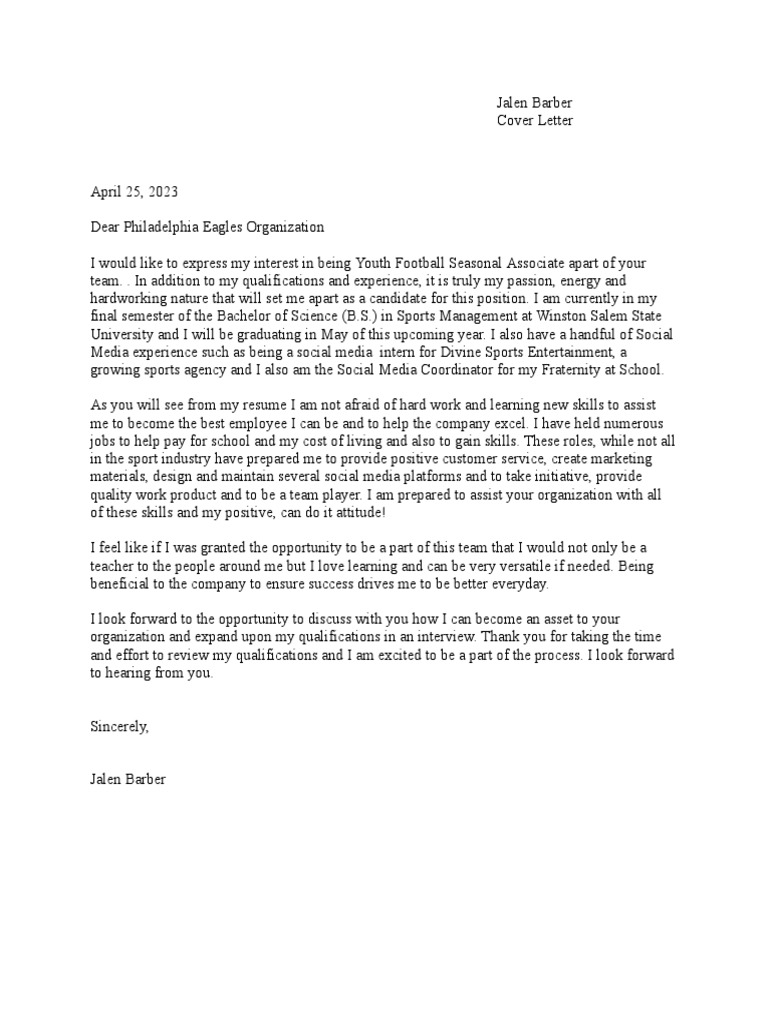 Jalen Barber Cover Letter | PDF