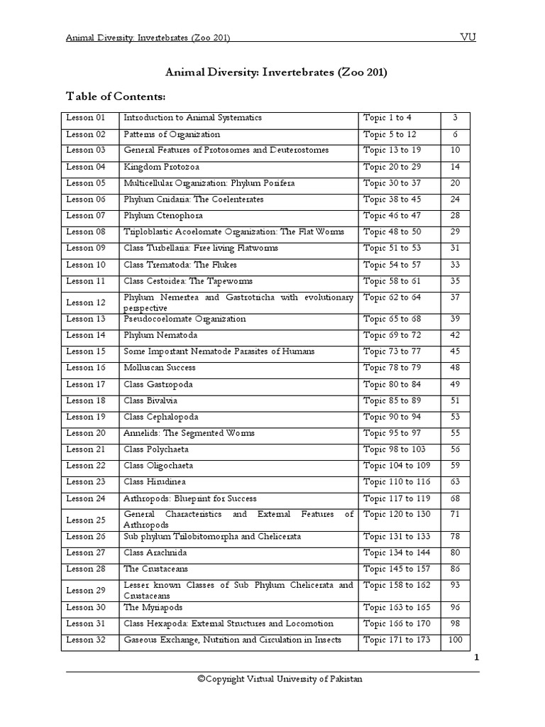 Animal Diversity Invertebrates (Zoo201) Handouts | PDF | Sponge | Protozoa