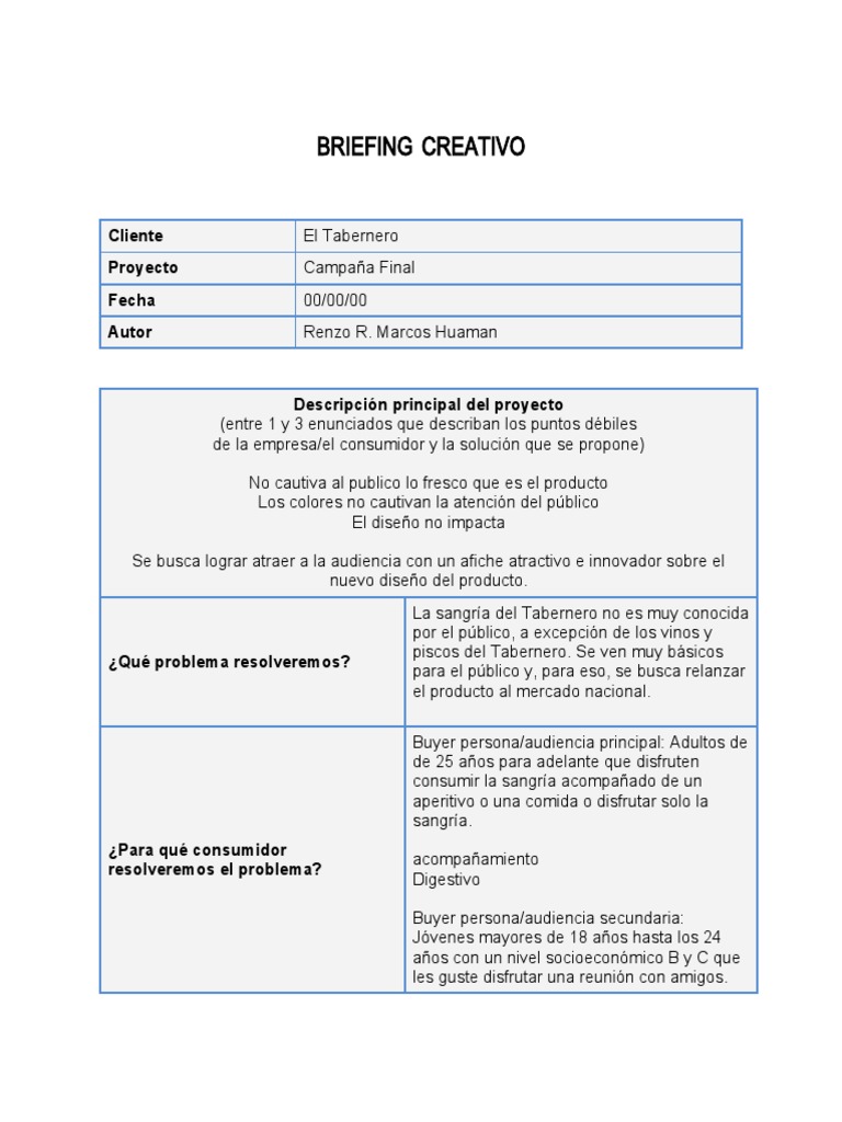 Brief Creativo - Plantilla | PDF | Marketing | Marca