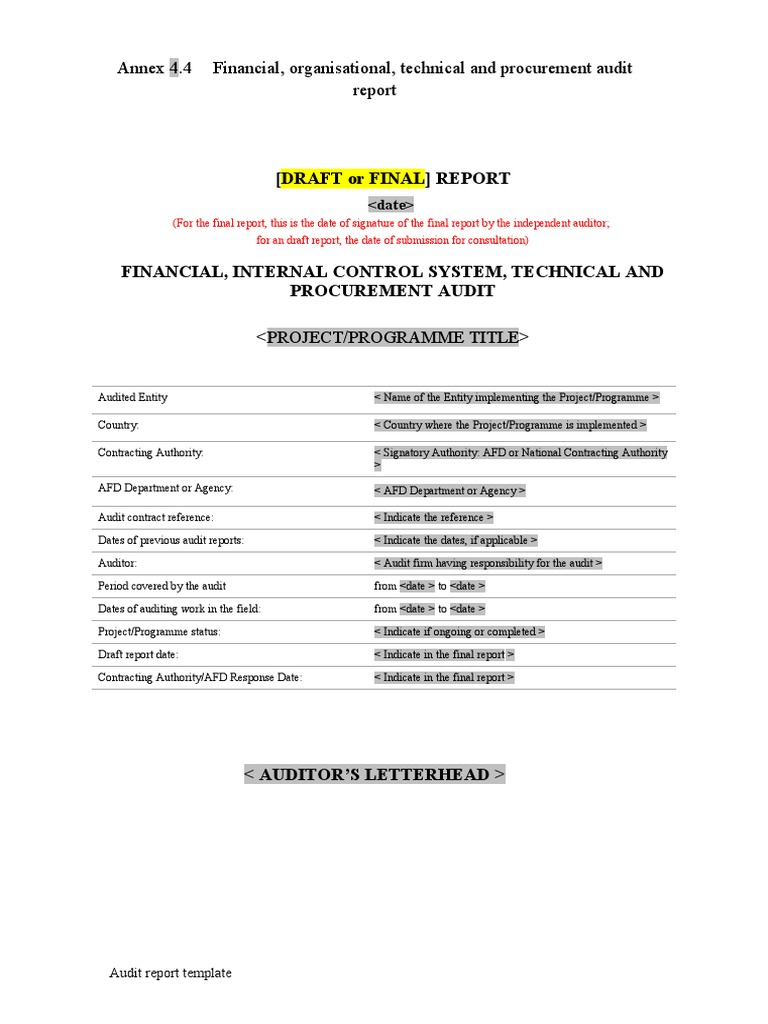 Annex 4.4 Audit Report Template (Model) | PDF | Auditor's Report ...