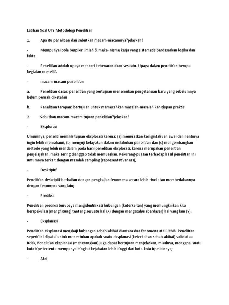 Latihan Soal UTS Metodologi Penelitian | PDF