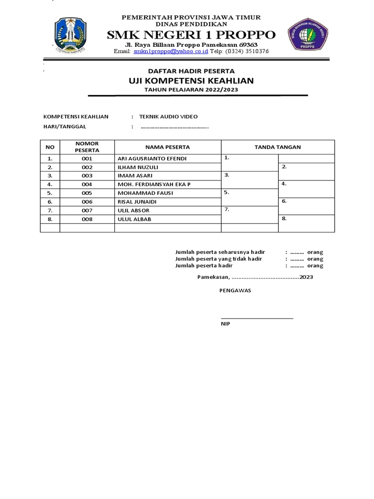Daftar Hadir Peserta Ukk 2023 | PDF