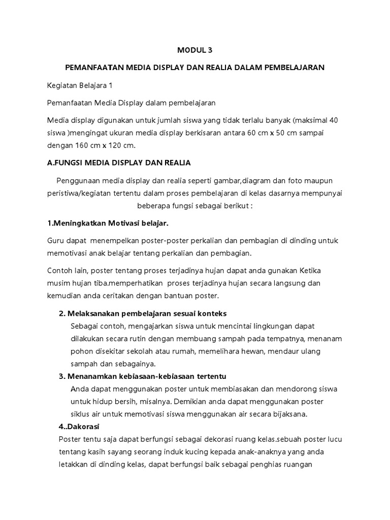 Modul 3 Pemanfaatan Media Display Dan Realia Dalam Pembelajaran | PDF | Ilmu Sosial