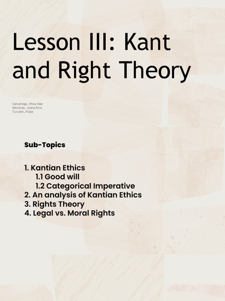 Kantian Ethics and Rights Theory Overview | PDF | Immanuel Kant ...