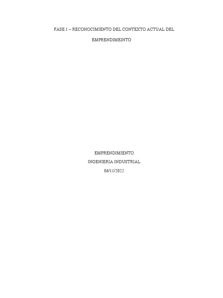 Fase 1 Reconocimiento Del Contexto Actual Del Emprendimiento | PDF