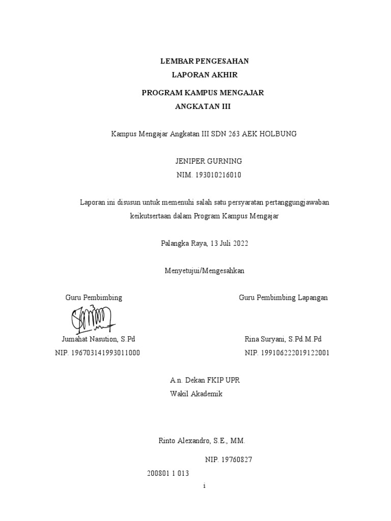 Lembar Pengesahan Laporan Akhir Jeni | PDF