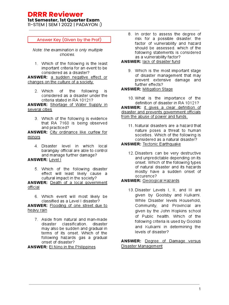 DRRR Reviewer: 11-STEM - SEM 1 2022 - PADAYON:) | PDF