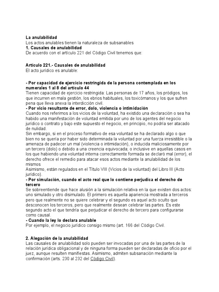 Causales de Anulabilidad según Art. 221 | PDF | Derecho