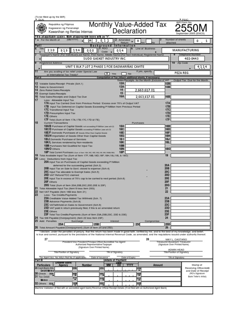 Monthly Value-Added Tax Declaration | PDF | Value Added Tax ...