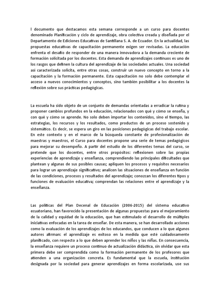 Planificacion y Ciclos de Aprendizaje | PDF | Enseñando | Aprendizaje Planificacion y Ciclos de Aprendizaje | PDF | Enseñando | Aprendizaje