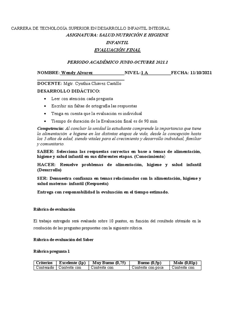 Evaluación Final 3a y 3b Aprobado | PDF | Comida y bebida | Nutrición