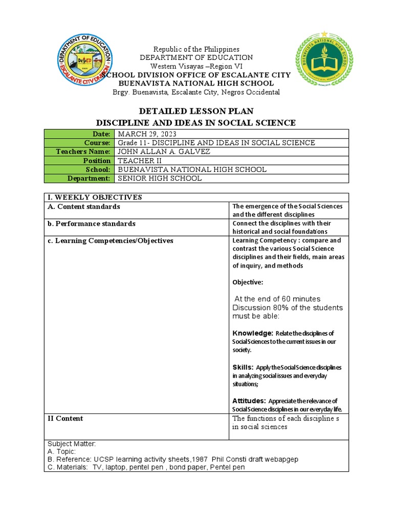 Grade 11 Social Science Lesson Plan | PDF