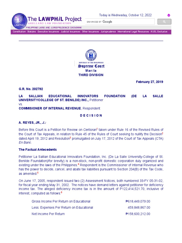 La Sallian Educational Innovators Foundation (De La Salle University-College of St. Benilde) Inc ...