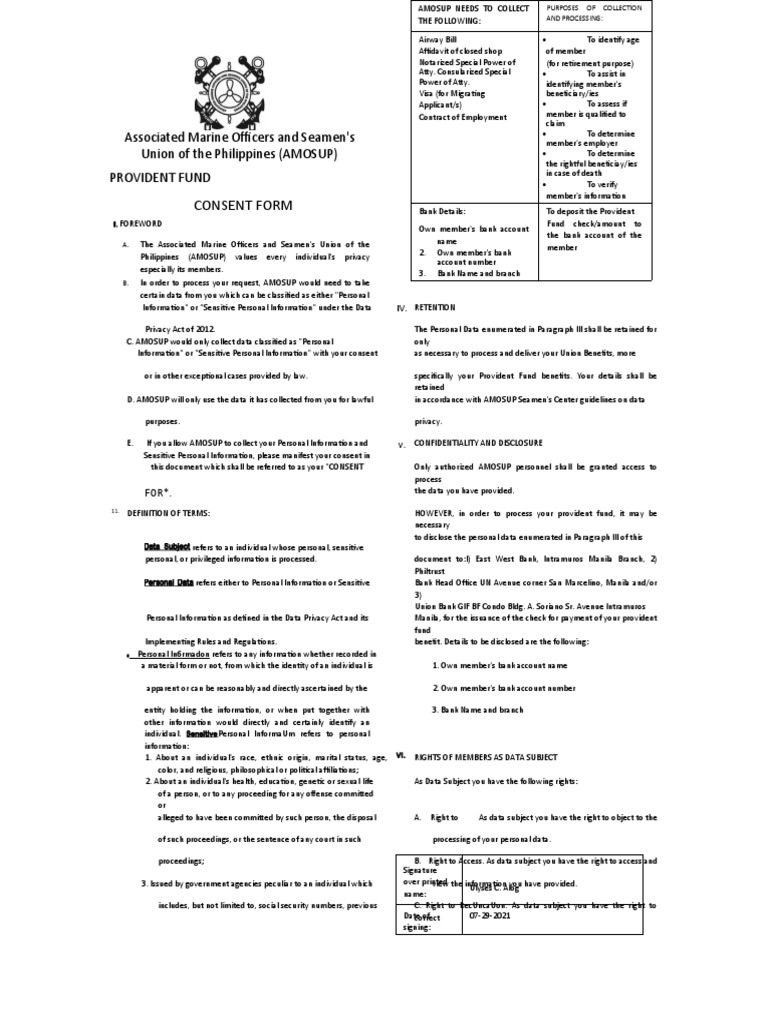Consent Form: Associated Marine Officers and Seamen's Union of The ...